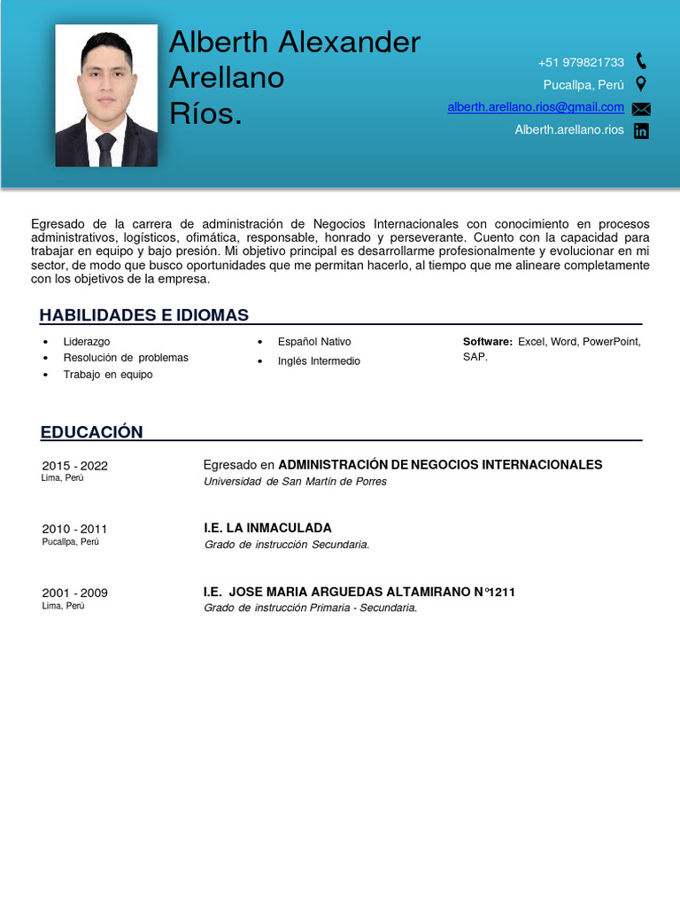 CV Albert H Arellano Rios | PDF | Perú | Business