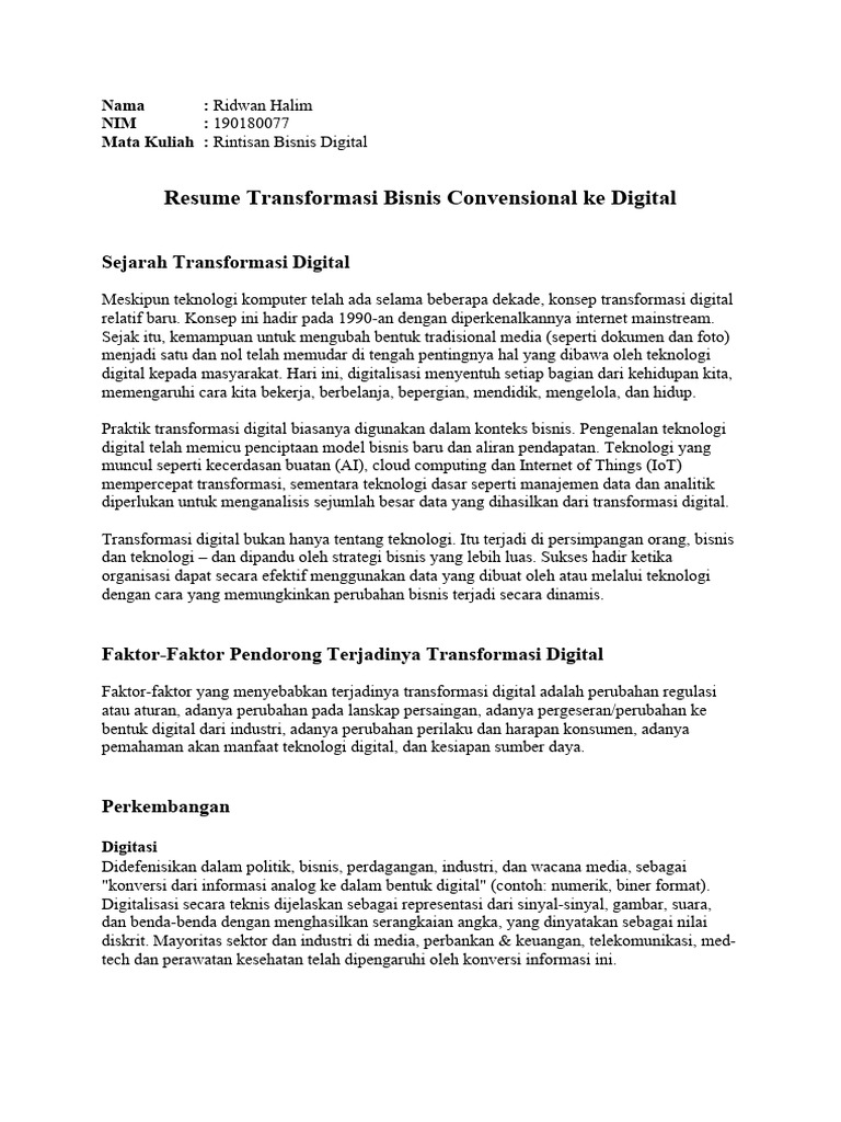 Transformasi Bisnis Konvensional ke Digital | PDF