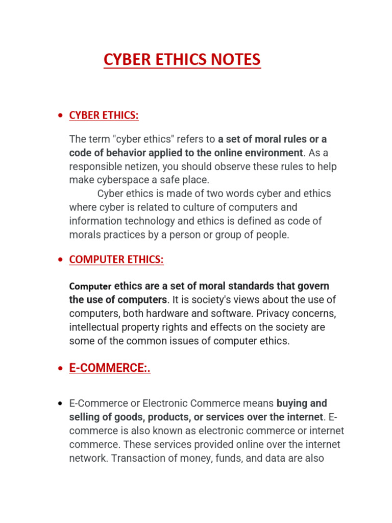 Cyber Ethics Notes | PDF | Public Key Certificate | E Commerce Cyber Ethics Notes | PDF | Public Key Certificate | E Commerce