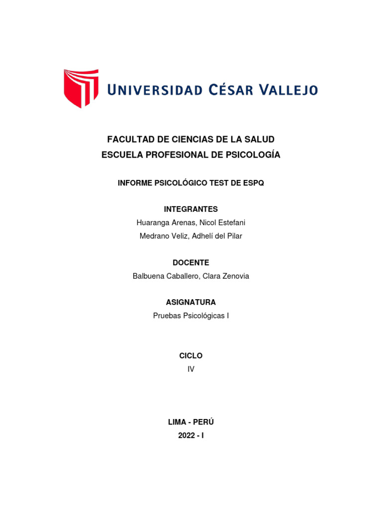 Informe Espq | PDF | Sicología | Teorías psicologicas