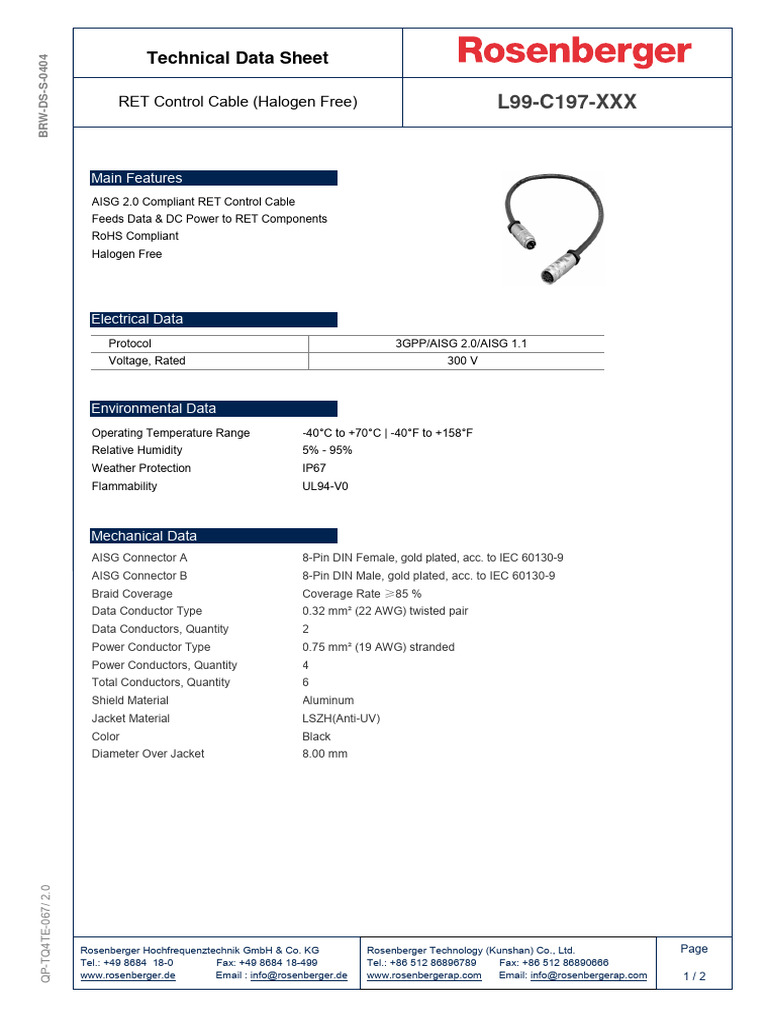 L99-C197-XXX - DB Cable RETU Rosember de 3 - 5 - 15 Mts | PDF