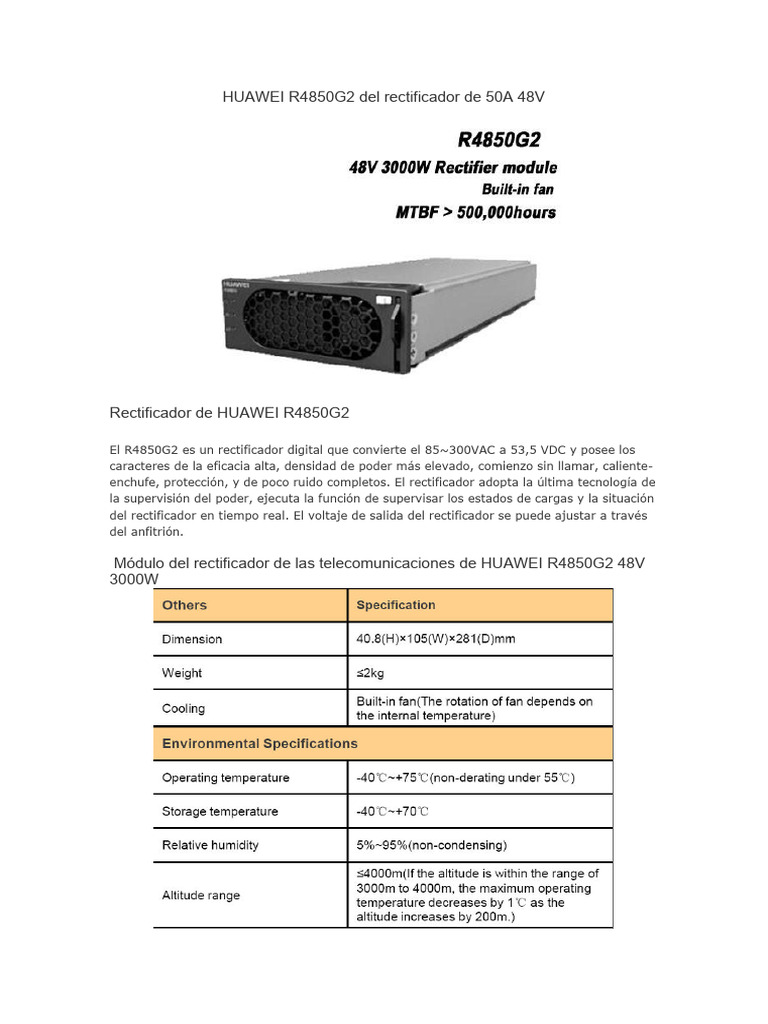 HUAWEI R4850G2 Del Rectificador de 50A 48V | PDF