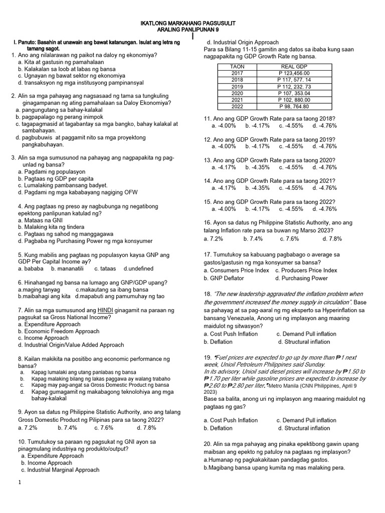 GRADE 9 - 3rD QUARTER EXAM - SDO FORMAT - PINALIIT | PDF