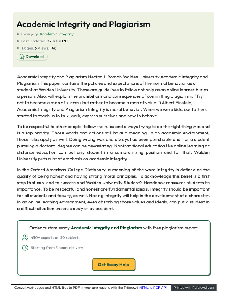 Phdessay Com Academic Integrity and Plagiarism | PDF | Plagiarism | Integrity