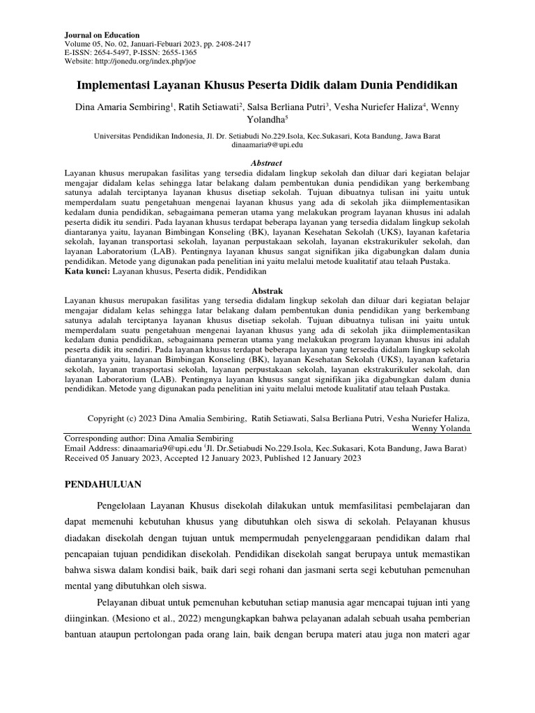Implementasi Layanan Khusus Peserta Didik Dalam Dunia Pendidikan | PDF