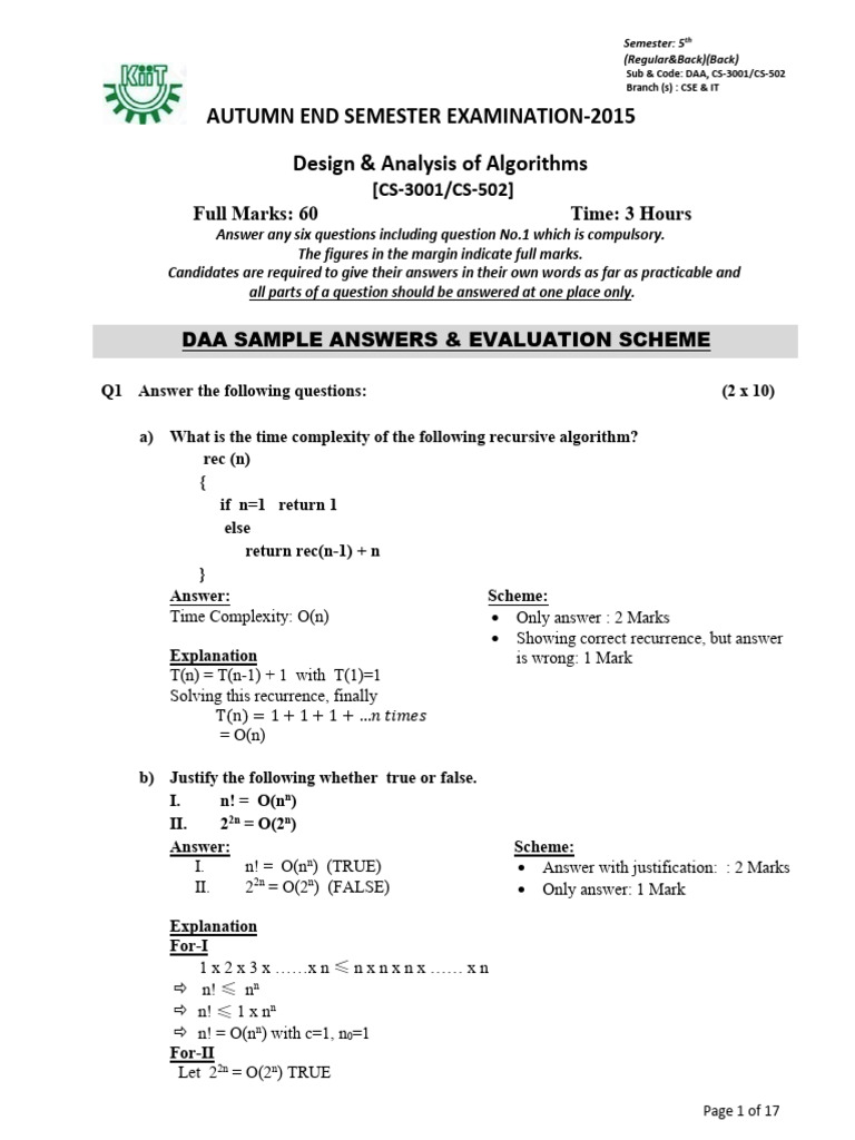 2015 DAA END-AUTUMN SOLUTION | PDF | Theoretical Computer Science | Algorithms