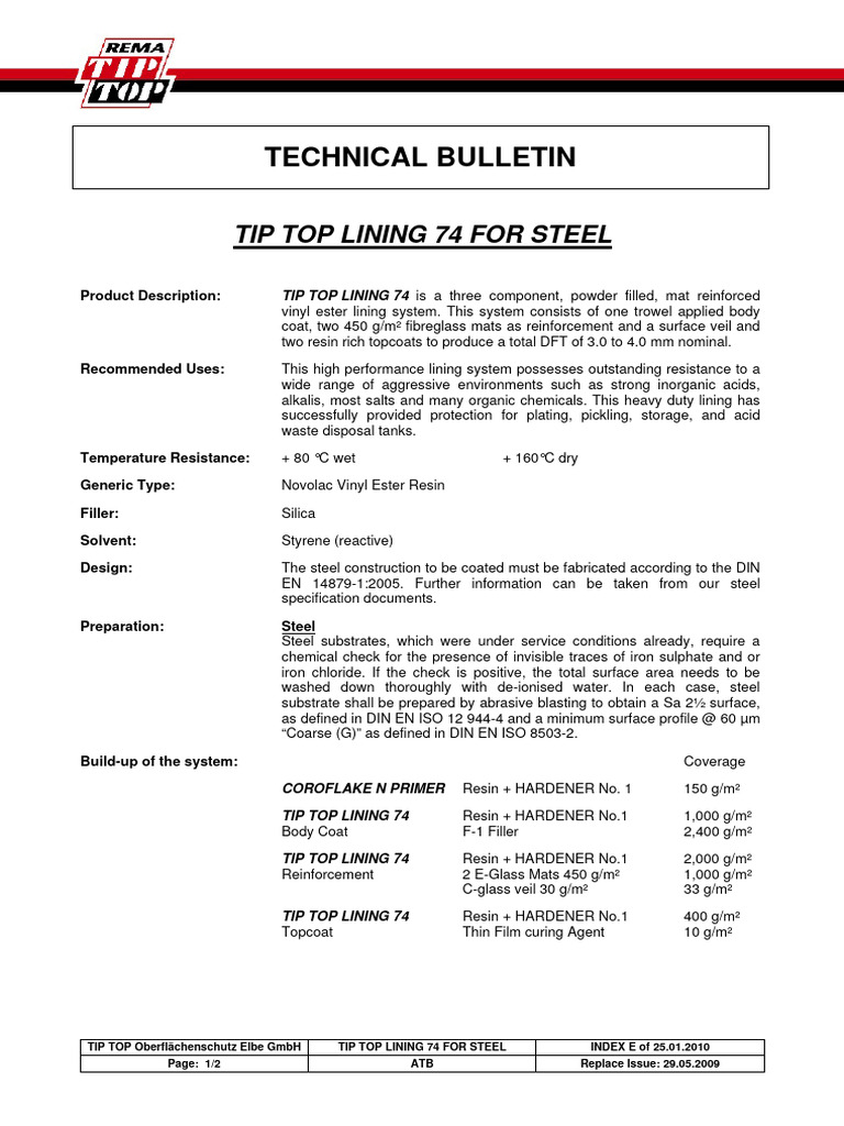 Lining - 74 - STEEL - Technical - Bulletin | PDF