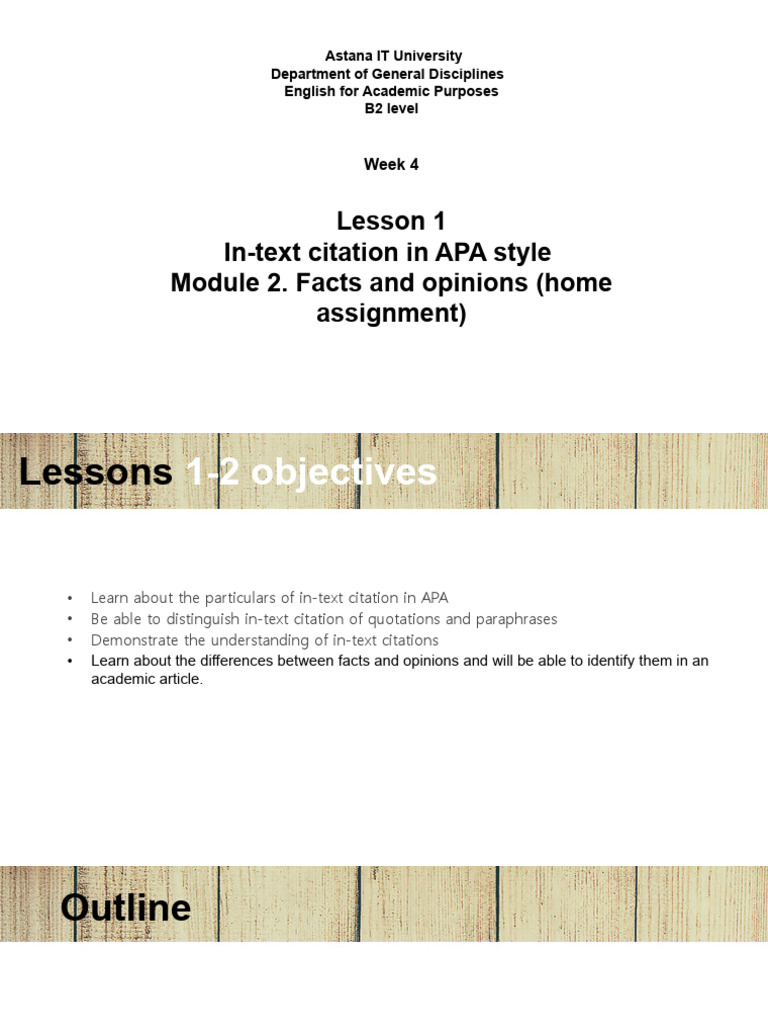 Week 4 - Lessons - 1 - APA in Text Citation and FO Assignment | PDF