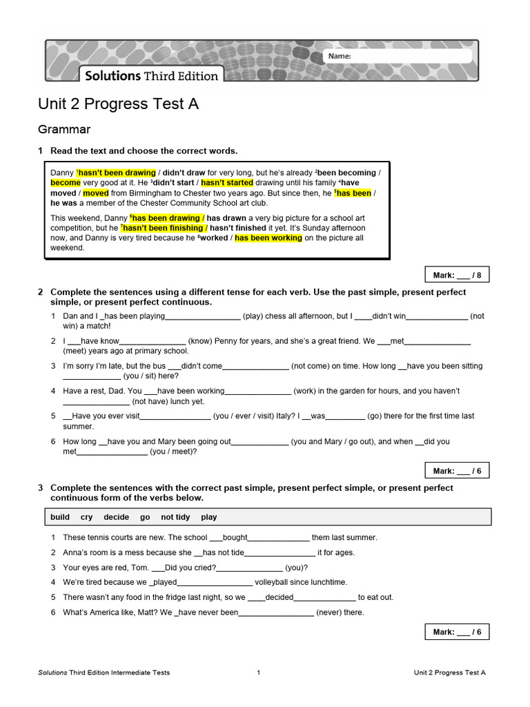 Sol3e Int U2 Progress Test A | PDF Sol3e Int U2 Progress Test A | PDF