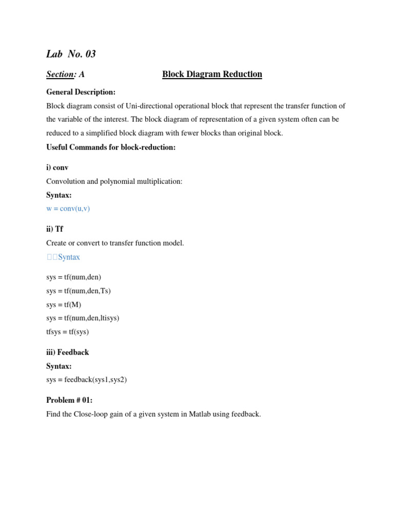 Lab No 3 Block Diagram Reduction Pdf Applied Mathematics Mathematics 