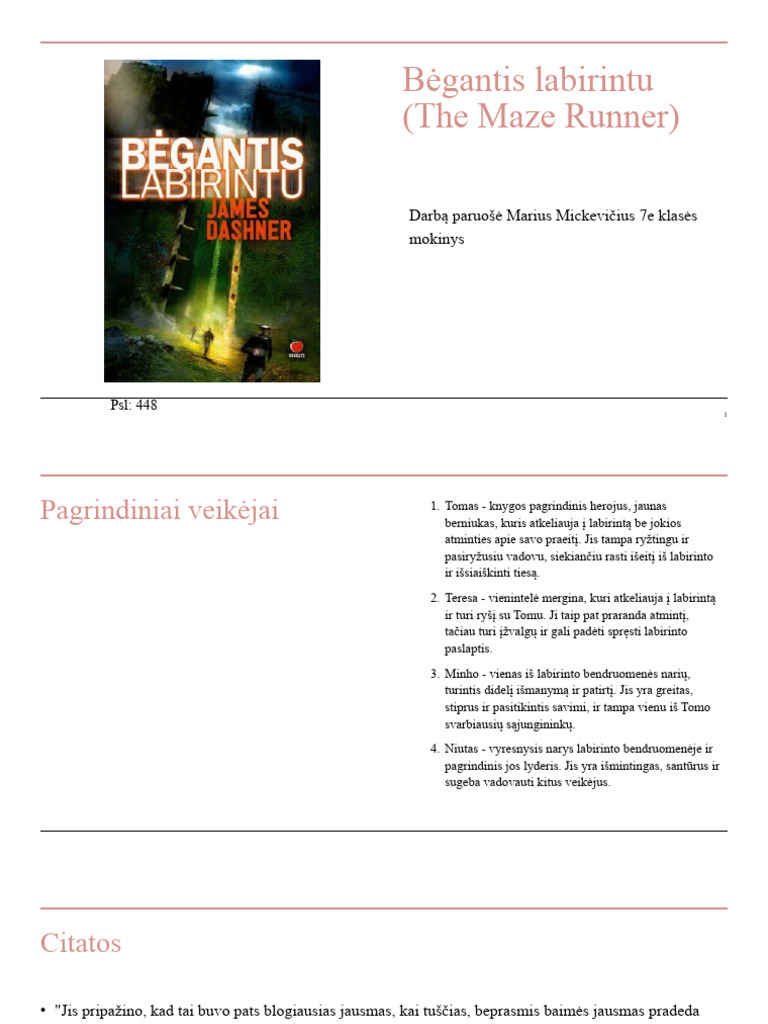 Bėgantis Labirintu (The Maze Runner) | PDF
