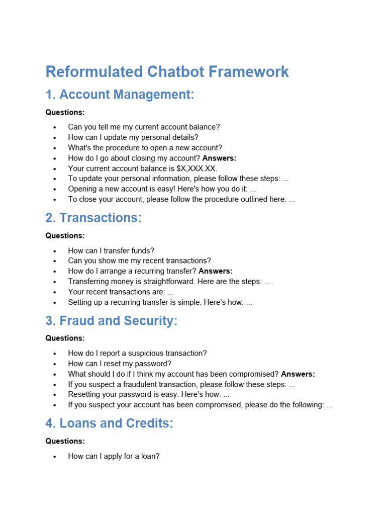 Reformulated Chatbot Framework: 1. Account Management | PDF | Online ...