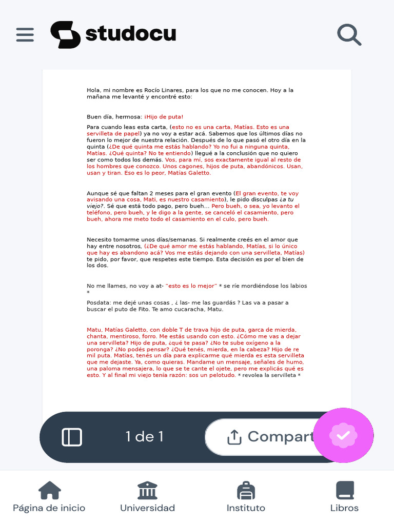 Carta de Rocío a Matías Galetto | PDF