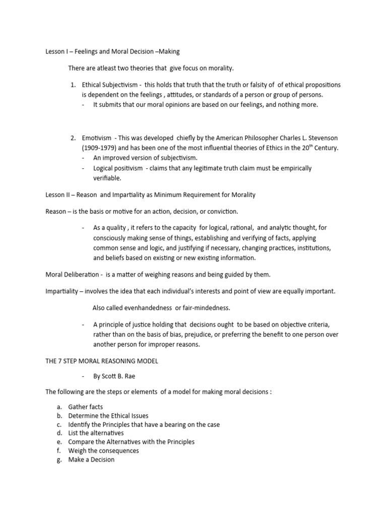 Ethics Lesson On Feelings and Moral Decision Making | PDF