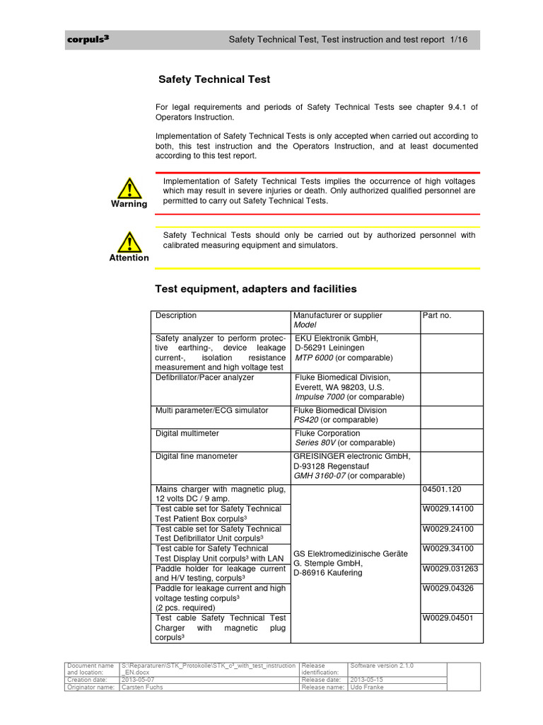 GS Corpuls3 Defibrillator - Safety Tests | PDF | Electrical Connector ...