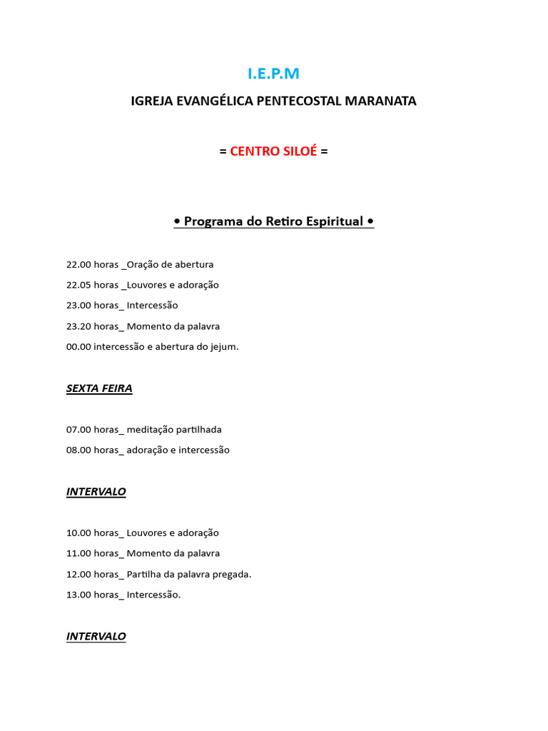 Programa Do Retiro 2 | PDF