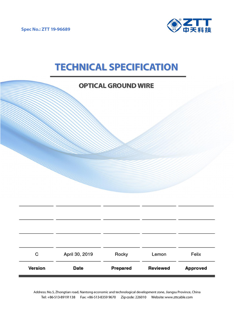 ZTT OPGW 18-96689-56 Hilos Con 2 Capas - Ver.C | PDF | Optical Fiber | Wire
