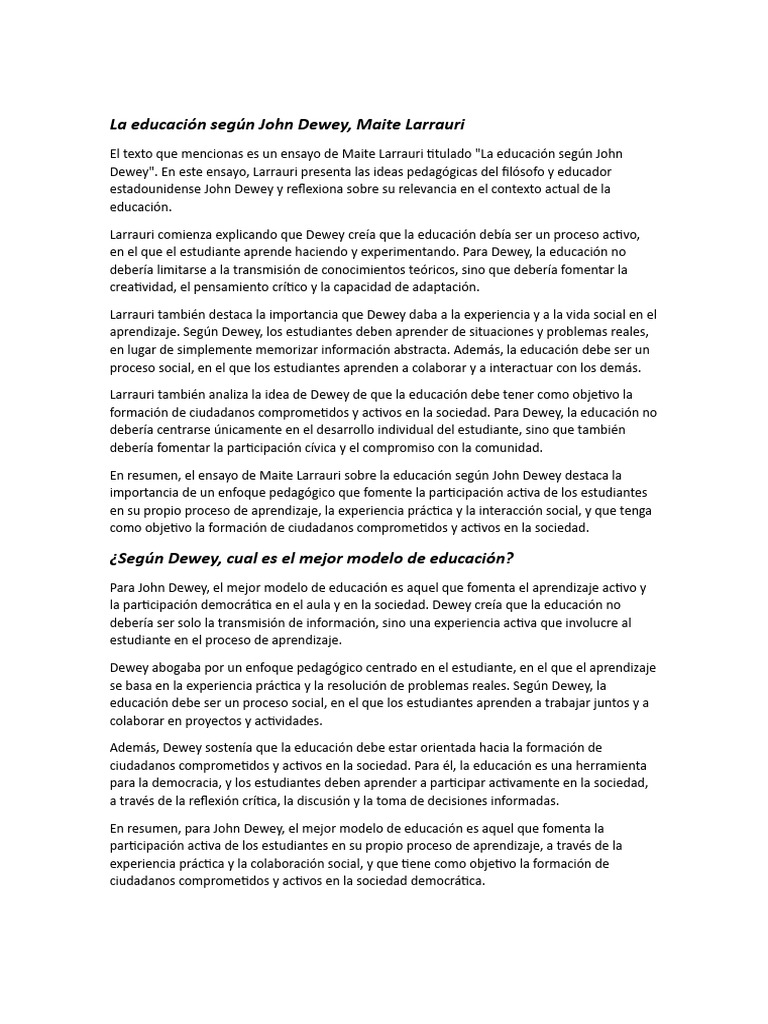Educación activa según John Dewey | PDF | John Dewey | Aprendizaje