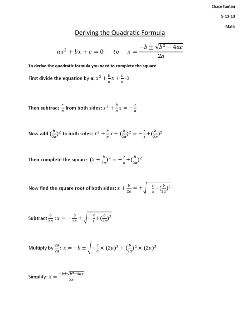 Deriving The Quadratic Formula | PDF