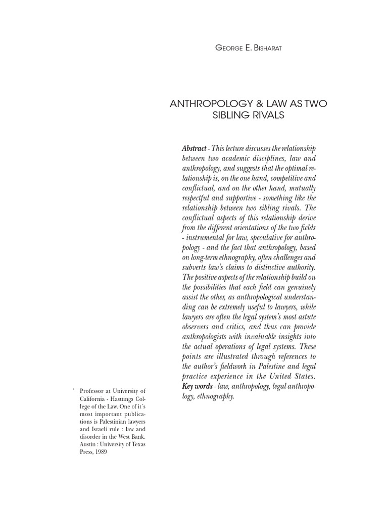 Bisharat, George E. - Anthropology & Law As Two Sibling Rivals | PDF