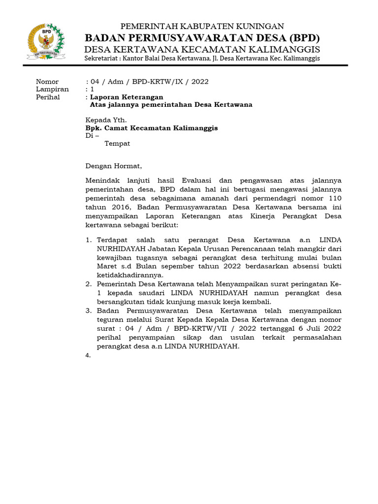Laporan Kinerja Perangkat Desa | PDF