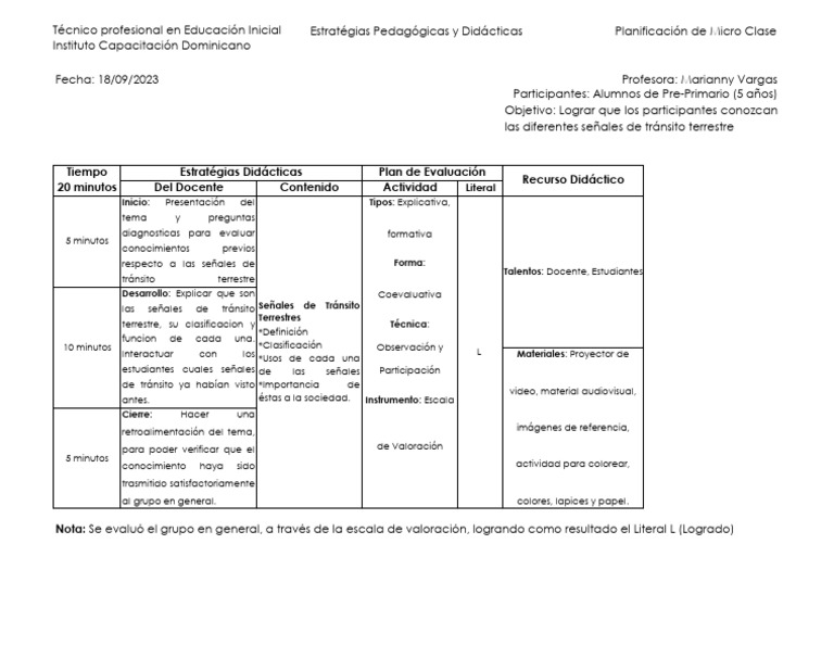 Planificación de Micro Clase | PDF