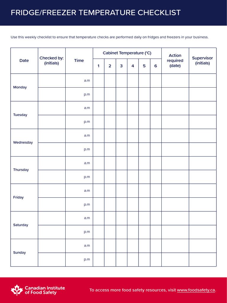 Fridge Freezer Temperature Checklist | PDF