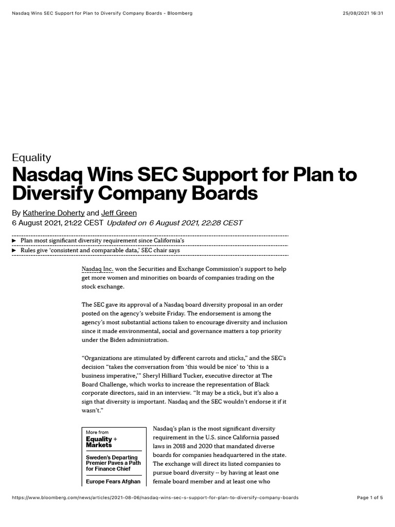 Lecture 5, CASE (B), Nasdaq SEC Board Diversity | PDF