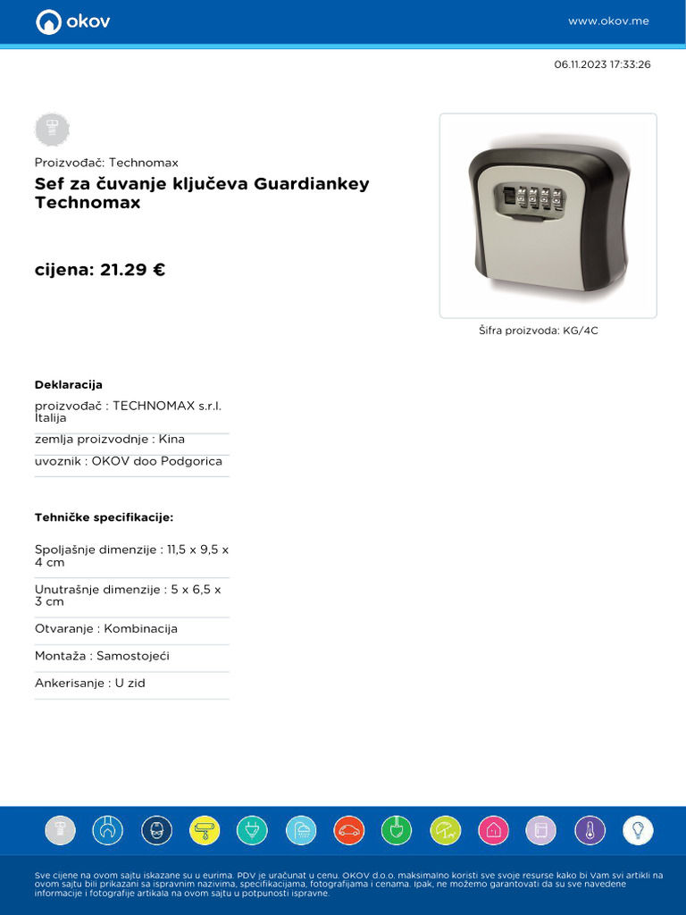 Sef Za Cuvanje Kljuceva Guardiankey Technomax | PDF