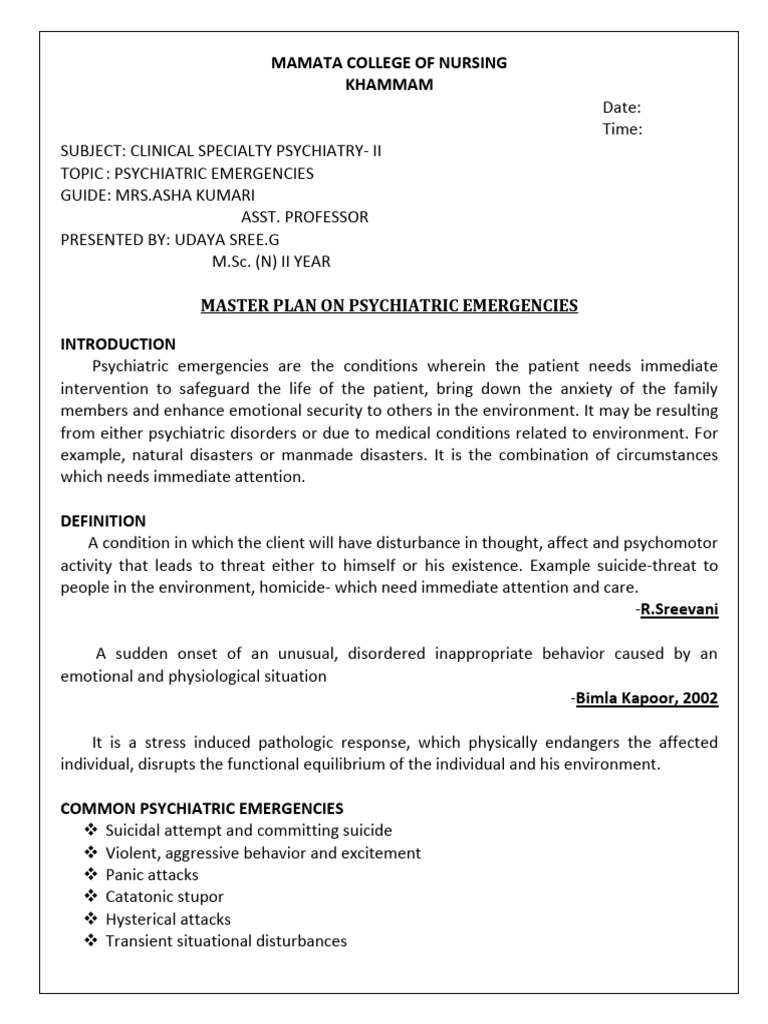 Overview of Psychiatric Emergencies | PDF | Mental Disorder | Psychiatry