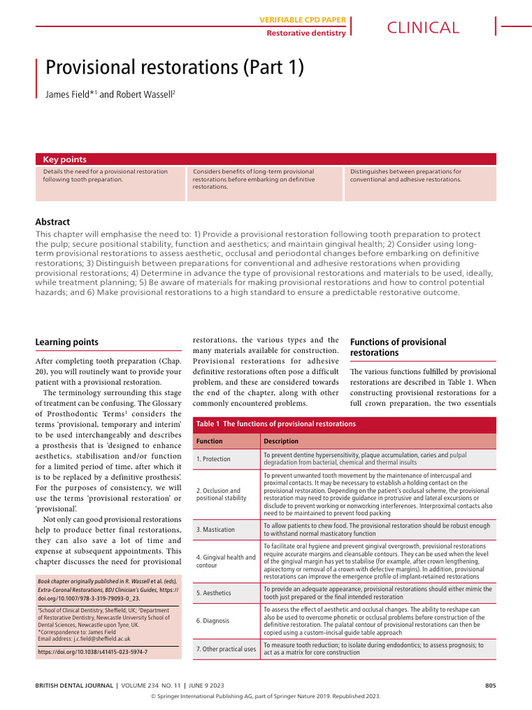 Provisional Restorations (Part 1) : Clinical | Download Free PDF ...