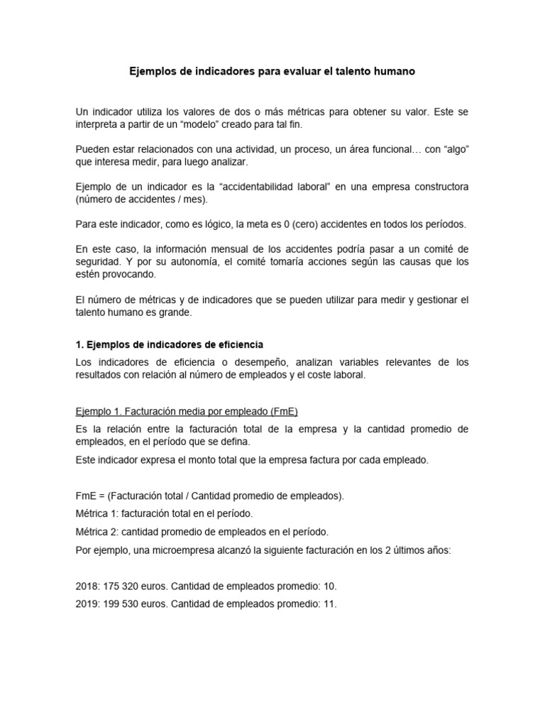 Ejemplos de Indicadores para Evaluar El Talento Humano | PDF | Gestión de recursos humanos ...