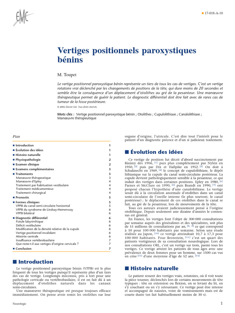 Vertiges Positionnels Paroxystiques | PDF