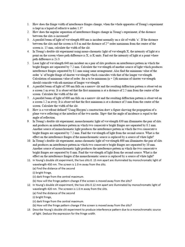 Wave Optics Numerical Pdf Diffraction Wavelength