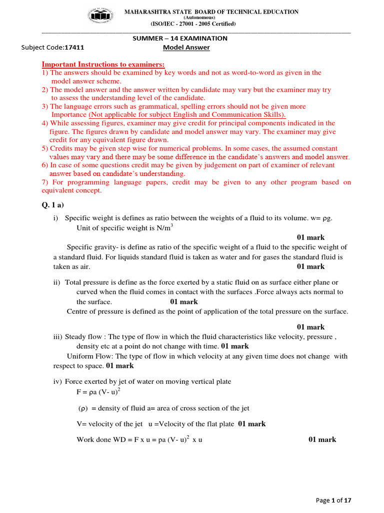 2014 Summer Model Answer Paper | PDF