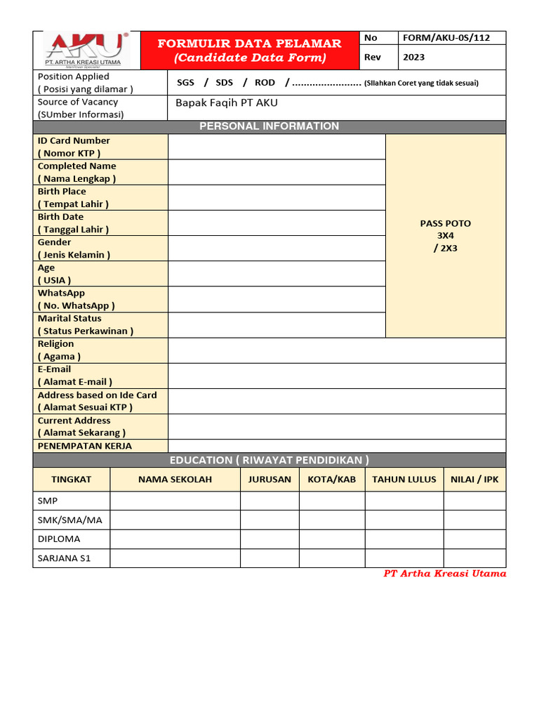 Form Pelamar Kerja Sf. | PDF