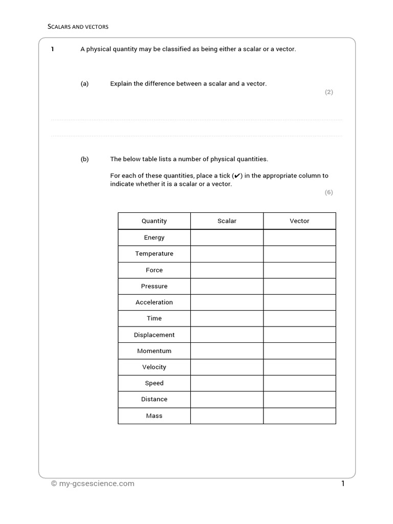 Scalars and Vectors Questions | PDF | Euclidean Vector | Applied And Interdisciplinary Physics