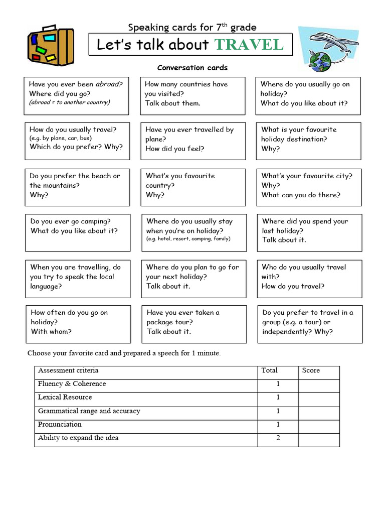 Speaking cards for 7th grade | PDF