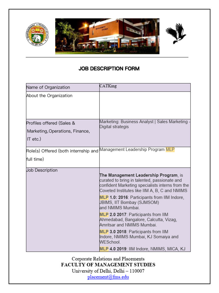 Job Description Form - FMS Delhi - CATKing | PDF | Financial Economics ...