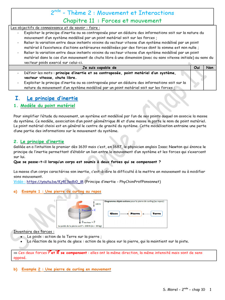 Chapitre 11 Principe Inertie Prof | PDF | Lois du mouvement de Newton | Obliger