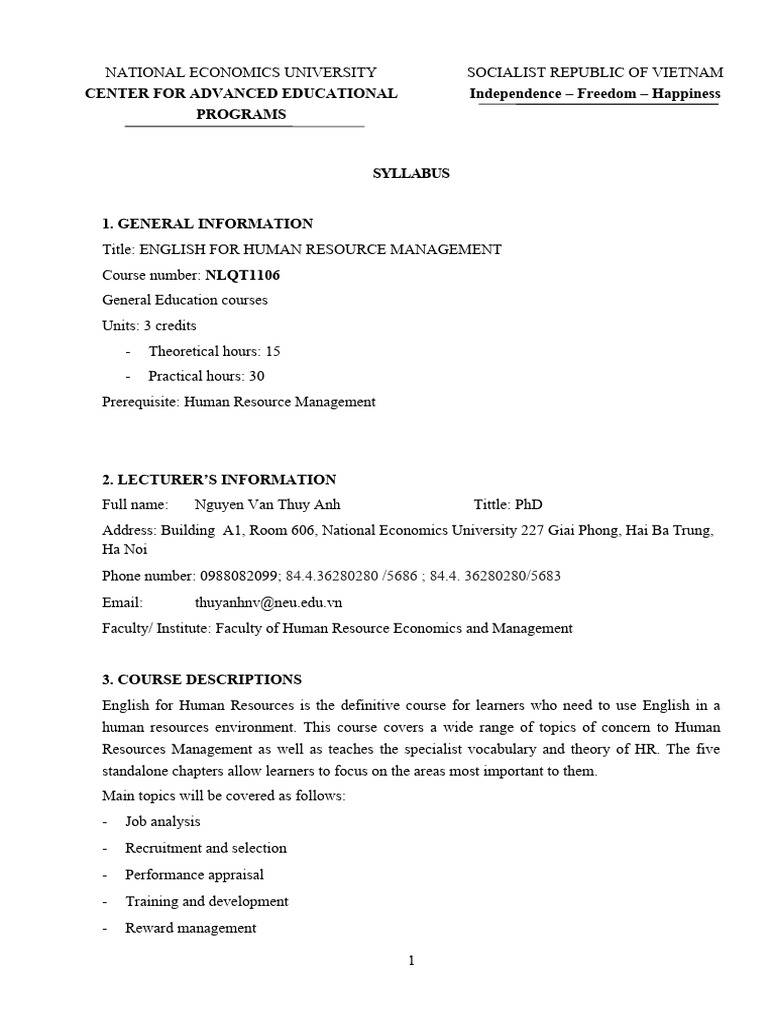 ENGLISH 4 HRM Syllabus 1.8 | PDF | Human Resource Management ...