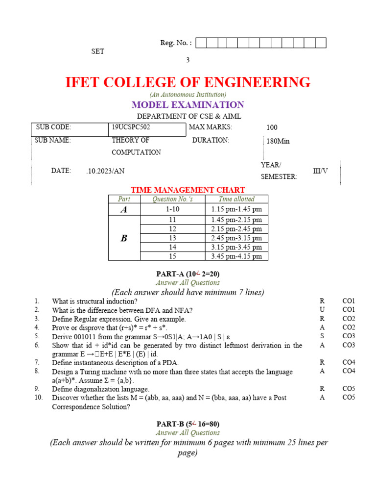 MODEL QP Set-3 | PDF | Regular Expression | Metalogic MODEL QP Set-3 | PDF | Regular Expression | Metalogic