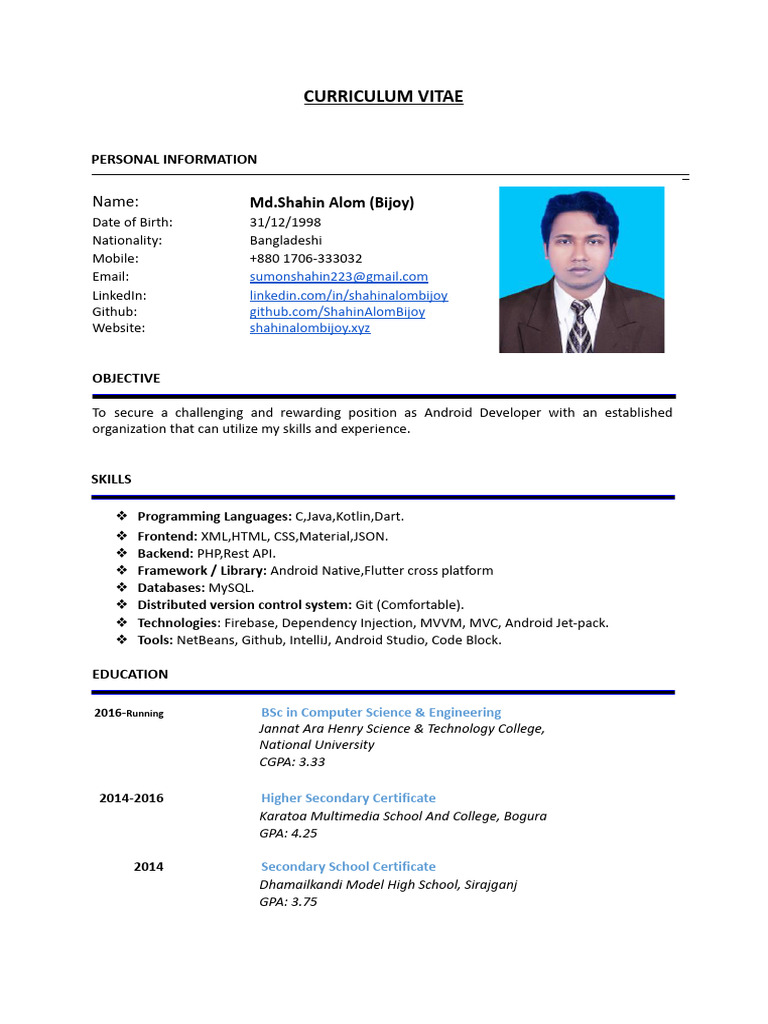 CV of MD - Shahin Alom | PDF | Android (Operating System) | Mobile App