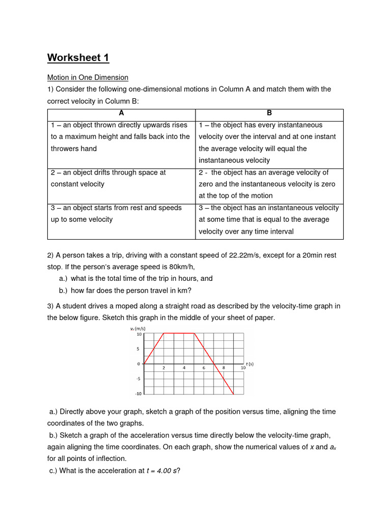 Worksheet 1 | PDF | Velocity | Speed