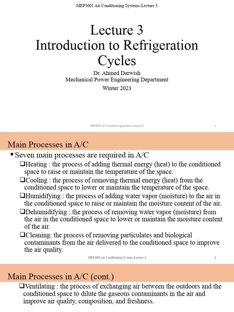 Lecture #03 - Introduction To Refrigeration Cycles | PDF | Air ...