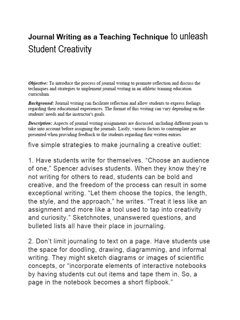 Journal Writing to Boost Student Creativity | PDF