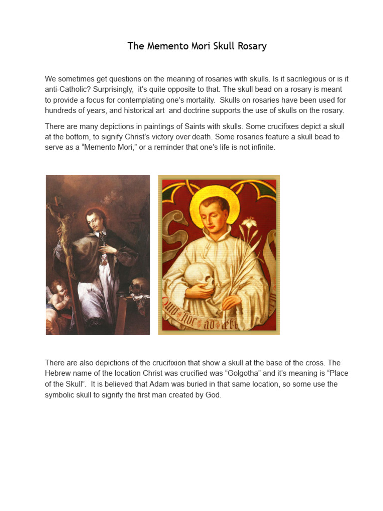 Thoughts On Memento Mori Symbolism Used in Catholicism | PDF