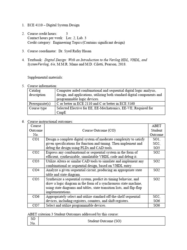 ECE 4110 Syllabus | PDF | Engineering | Digital Electronics