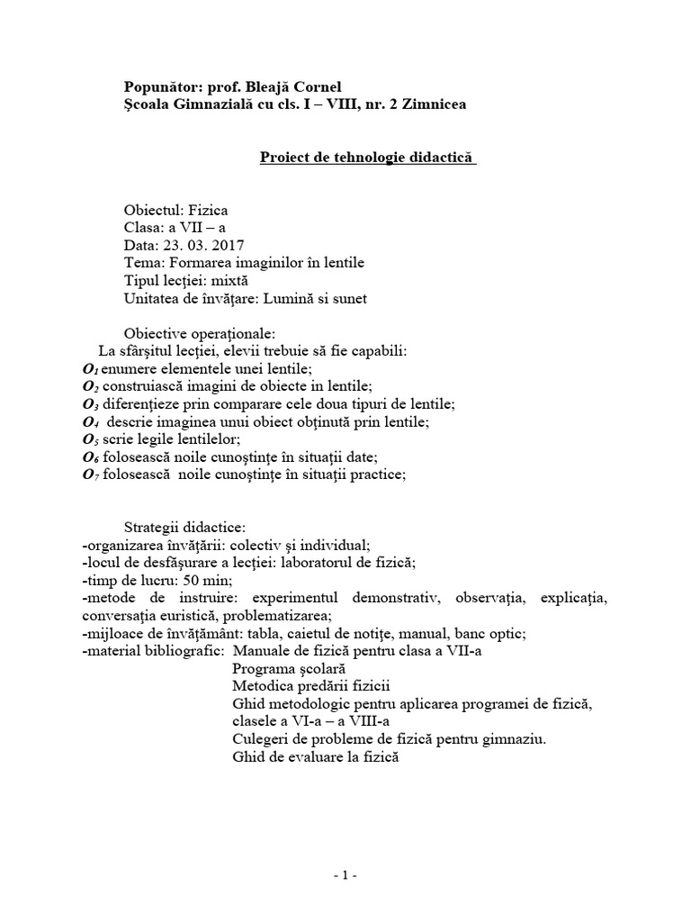 Formarea Imaginilor Prin Lentilele Convergente Subtiri | PDF