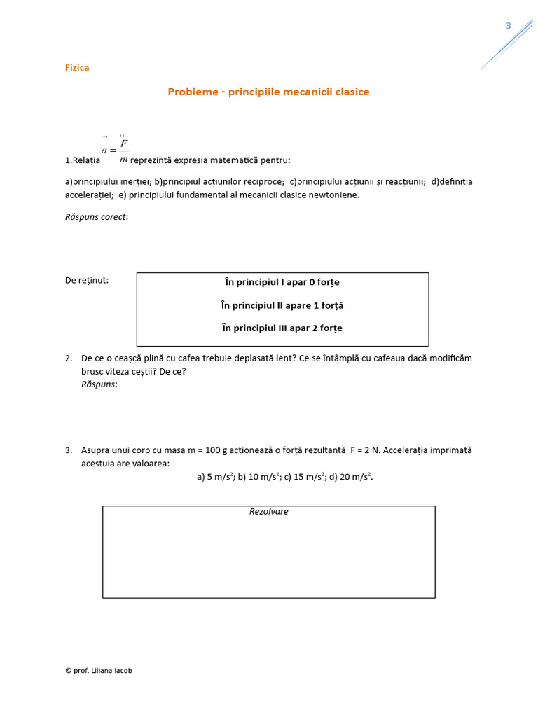 Probleme Principiile Mecanicii Clasice | PDF